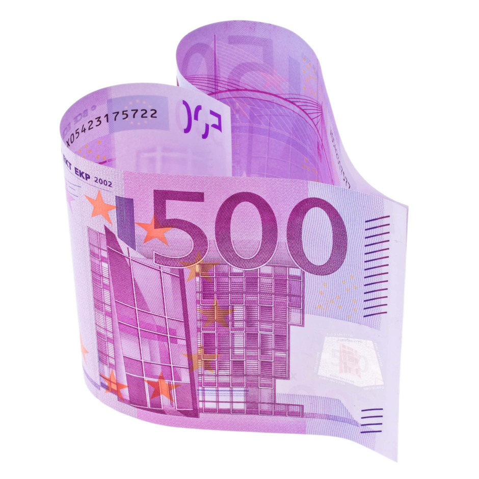 500-Euro-Geldschein in Form eines Herzens