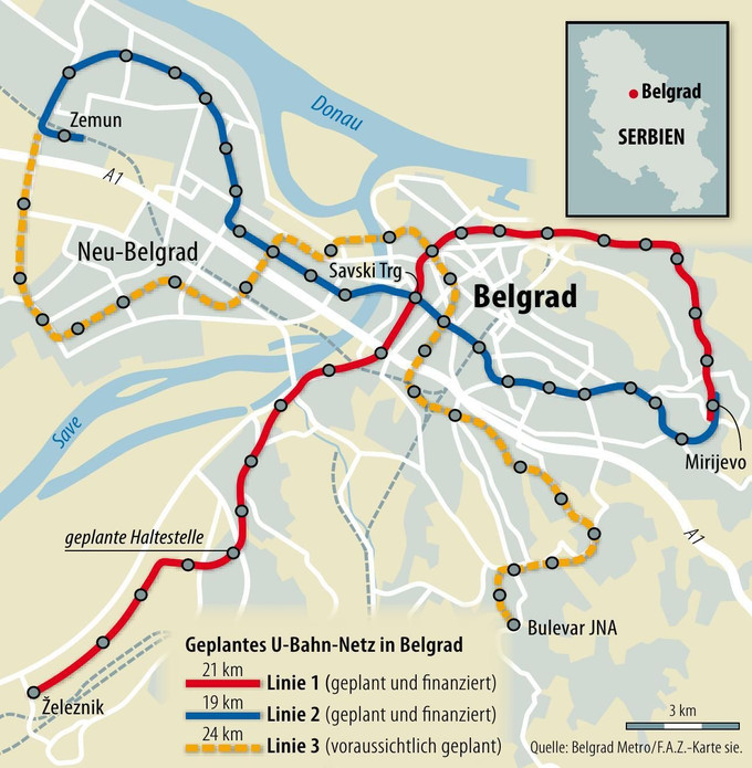 Stadtplanung in Belgrad: Bau von ersten zwei Metrolinien
